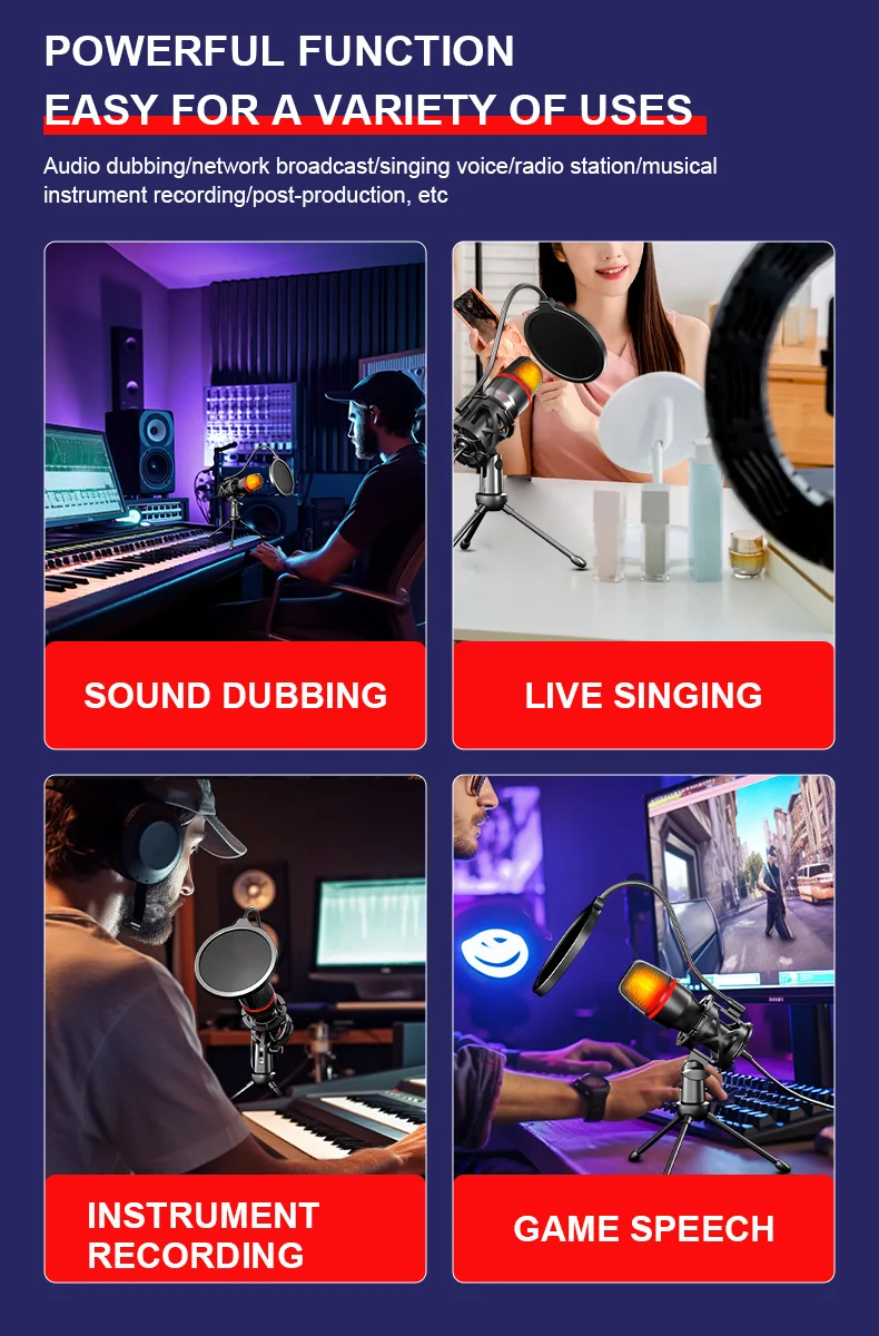 ME4 RGB Microphone Wired Computer Gaming Microphones Light-Weight ABS ...