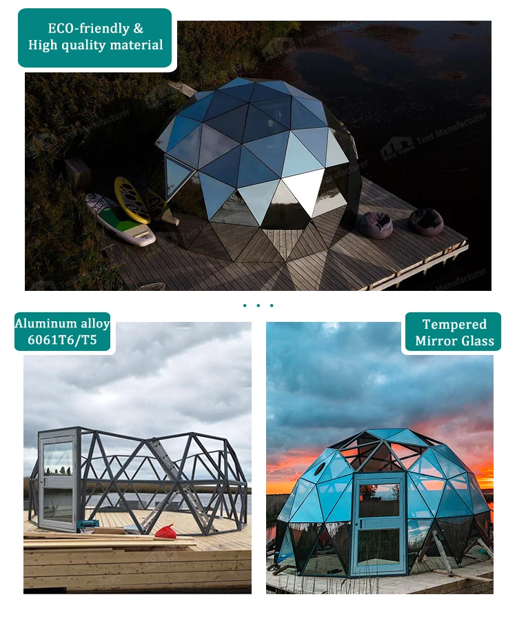 7m 8m Reflective Mirror Glass Dome Tent Durable Round Luxury Glamping ...