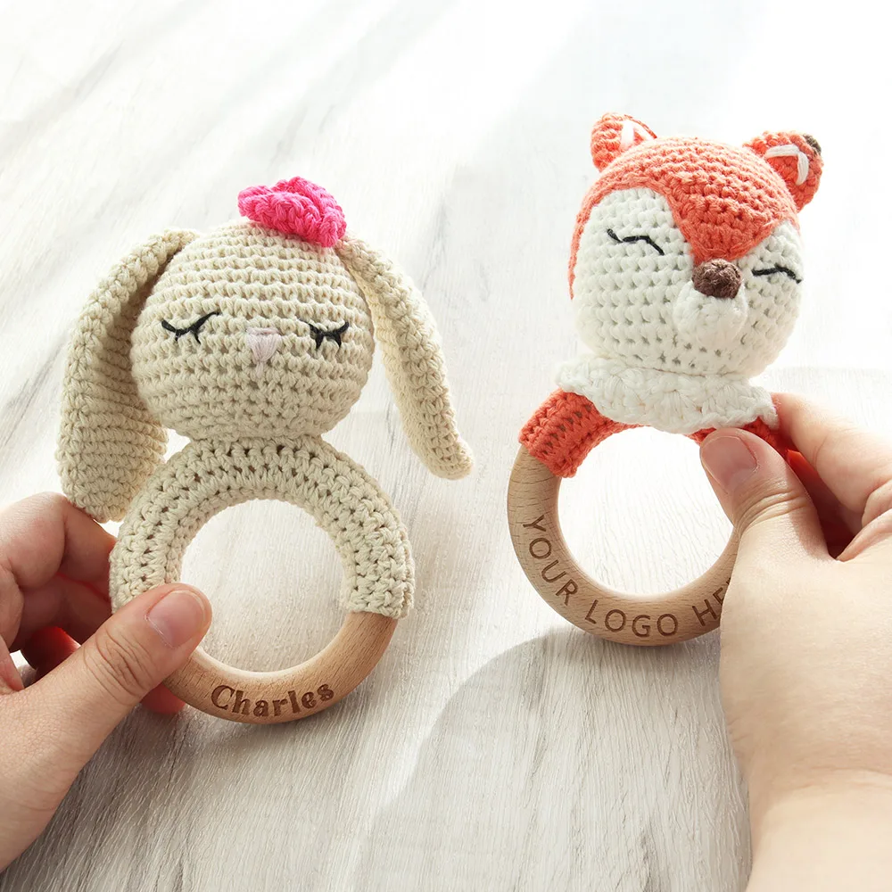 Wholesale Custom Chewable Toys Crochet Animal Baby Wooden Teether Ring ...