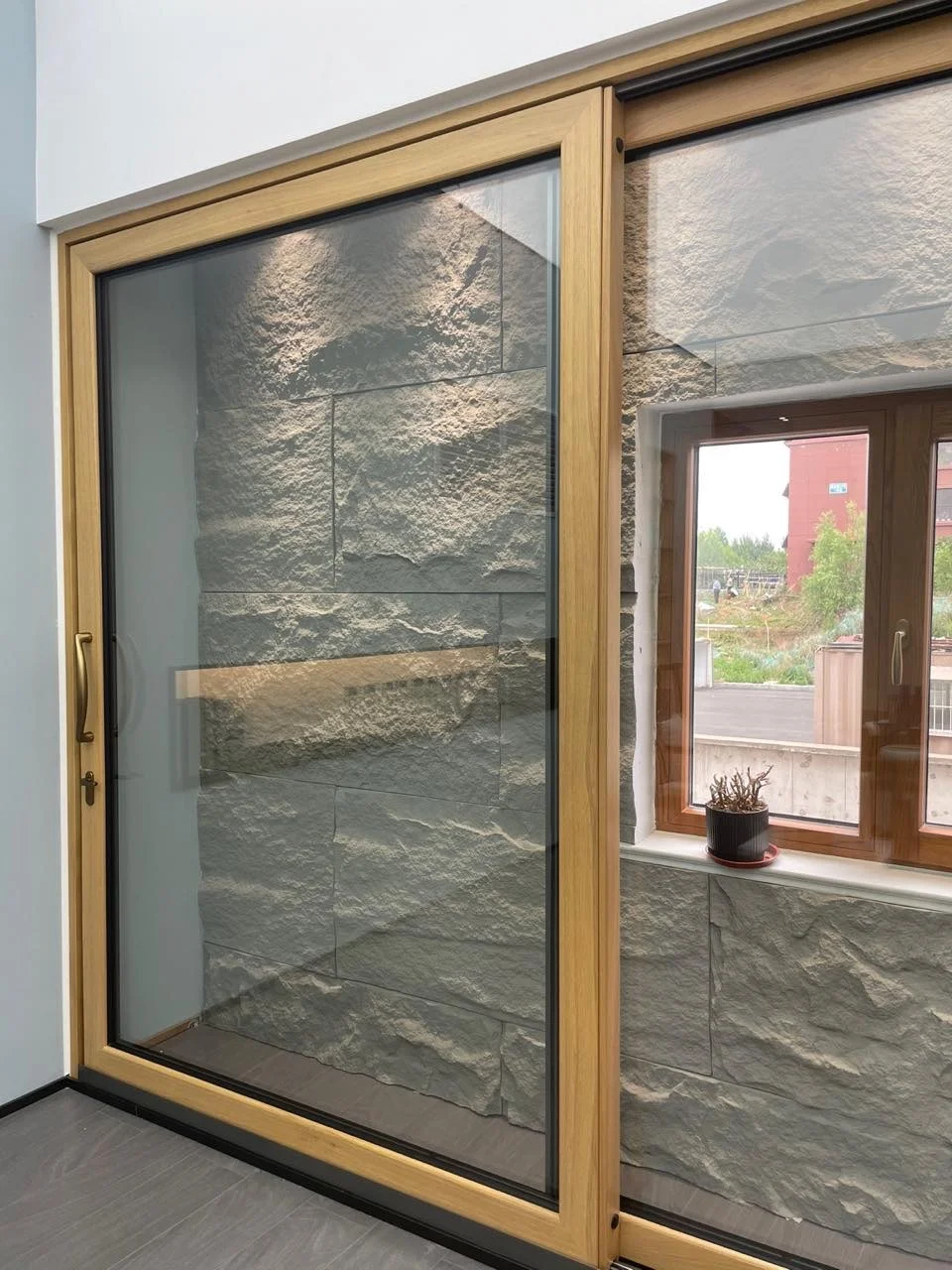 Modern Sliding Wooden French Doors with Aluminum Cladding