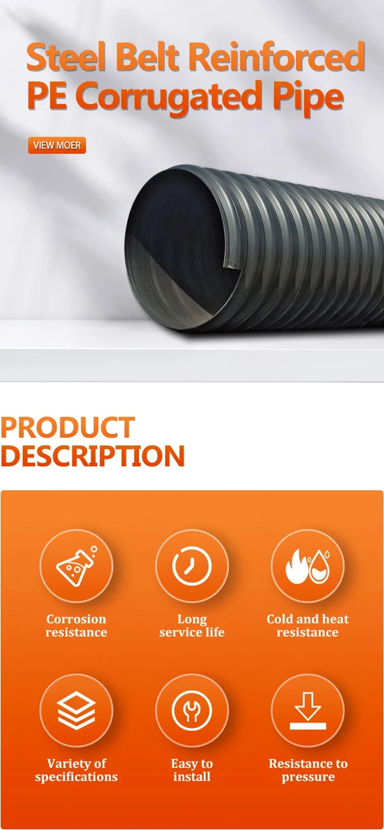 Hdpe Steel Strip Reinforced Spiral Corrugated Pipe 200-2000mm For Agricultural Irrigation ...