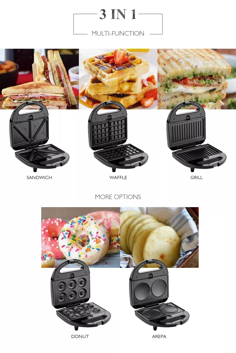 364185 Multi-function 750w Breakfast Maker 3 In 1 Electric Sandwich ...