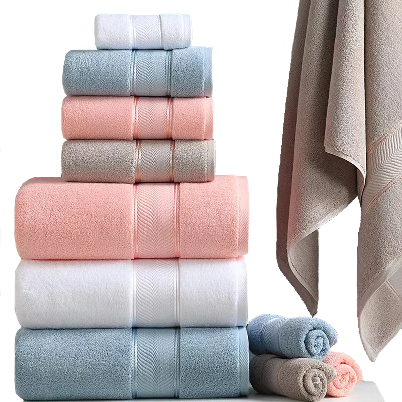 Plushy Dobby Border With Ribbon Premium Bath Towels Set 100% Cotton ...