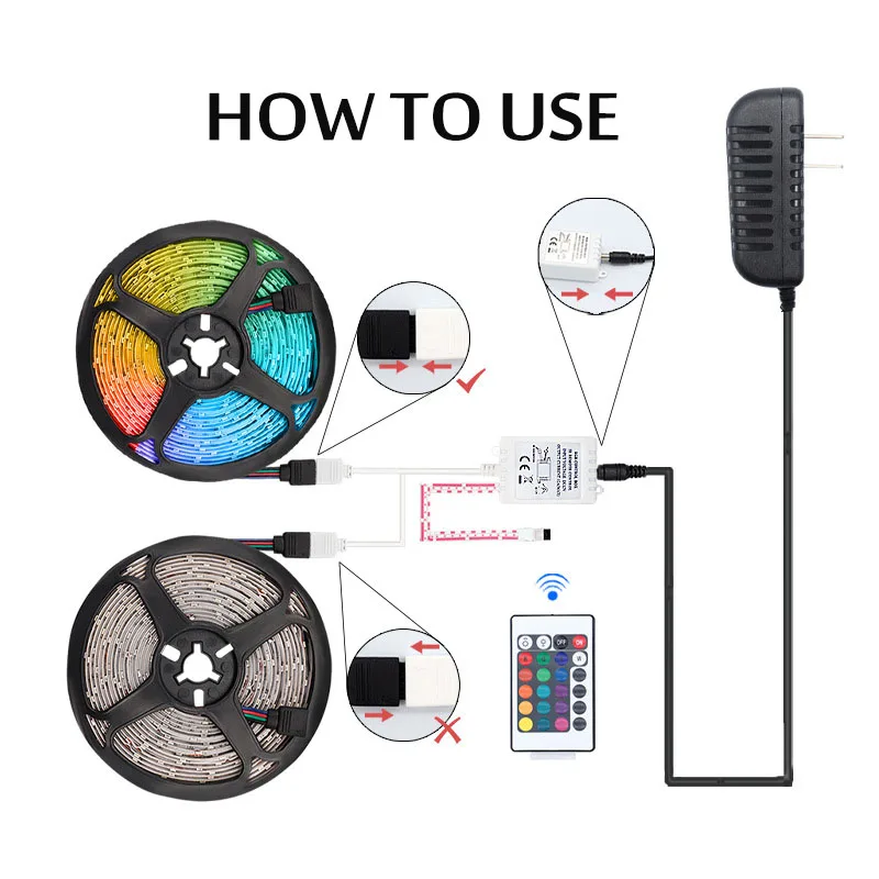 IP65 5M RGB LED Strip Kit with 24key Controller - Smart Lighting