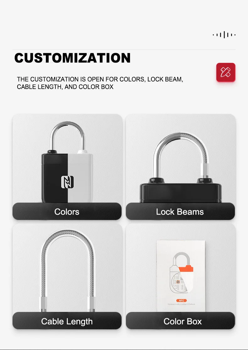 Hot Sale Nfc Reverse Power Supply Smart Padlock Keyless Card Security ...