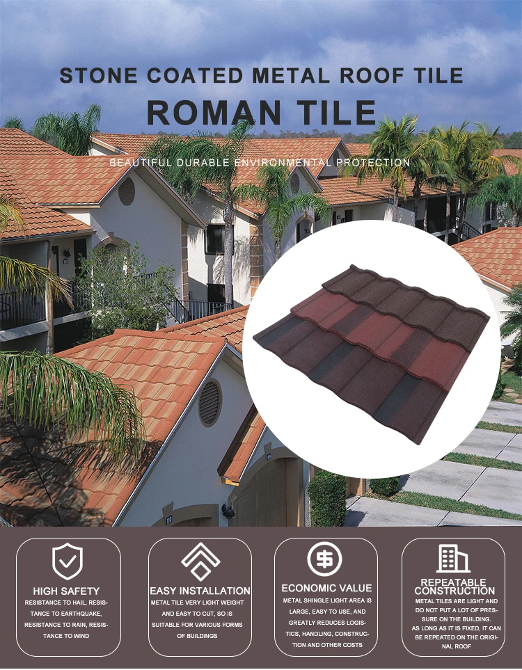 Beautiful Color Roman Stone Coated Metal Roofing Tiles Colored Making ...