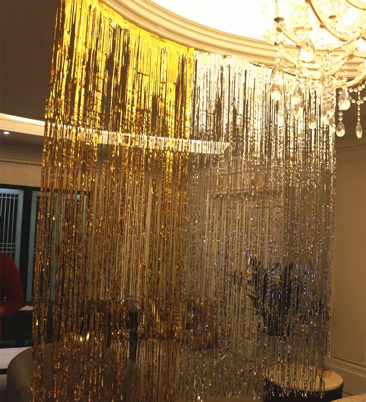 1*2m Aluminum Rain Wedding Backdrop Metallic Tassel Foil Fringe Curtain ...