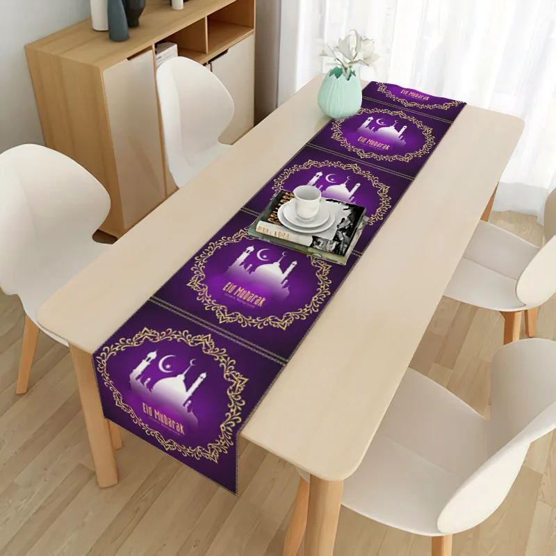 Black Star Moon Mosque Table Runner Ramadan Linen Non-slip Table ...