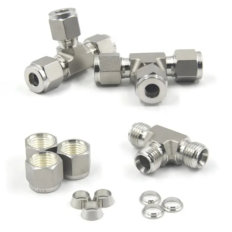 Ss316l/304 Stainless Steel Double Ferrules Union Tee Tube Fittings ...