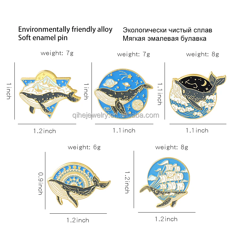 2021 Enamel Lapel Pins Ocean Animal Enamel Pins Whale Sea Wave Sailing ...