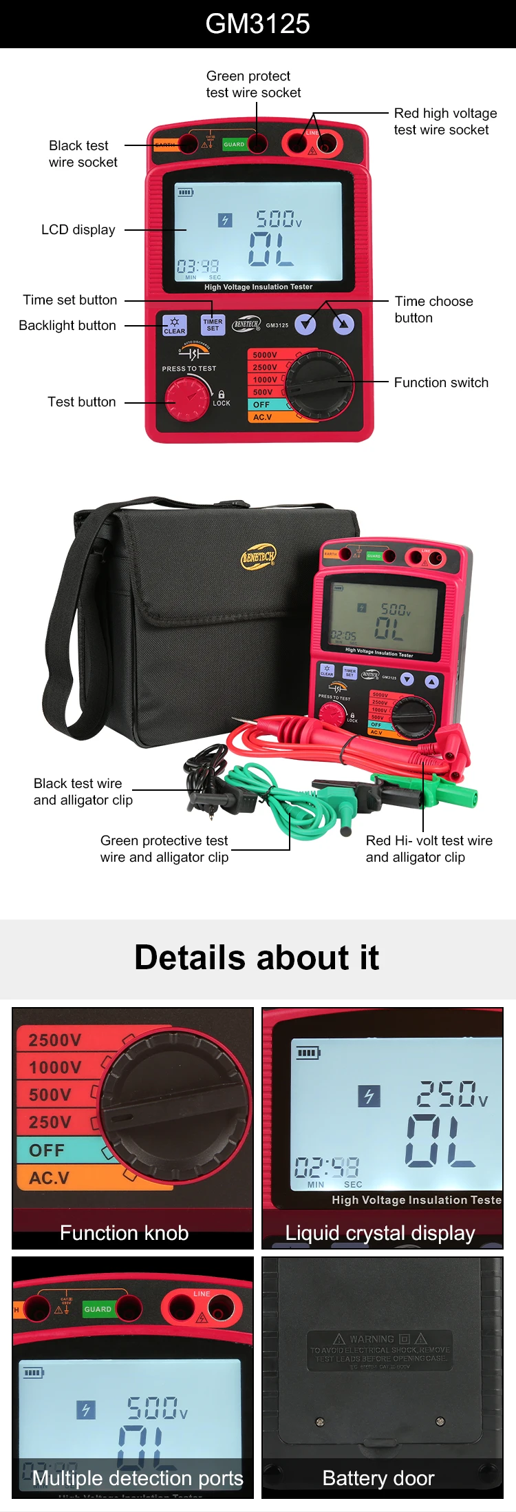 Digital High Voltage Insulation Resistance Tester Megger Meter 500v ...