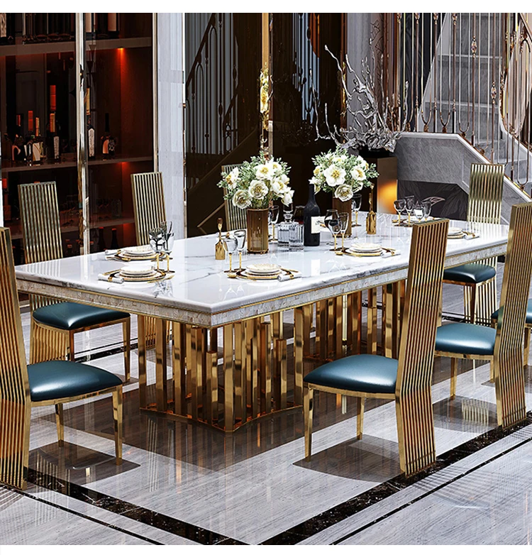 Golden Metal Base Dining Table - Modern & Stylish