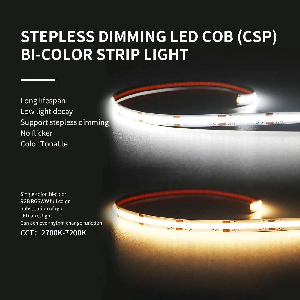 Dot-free Dimmable 24v Led Cob Csp Strip Light 2 Color 3 Color Cct ...