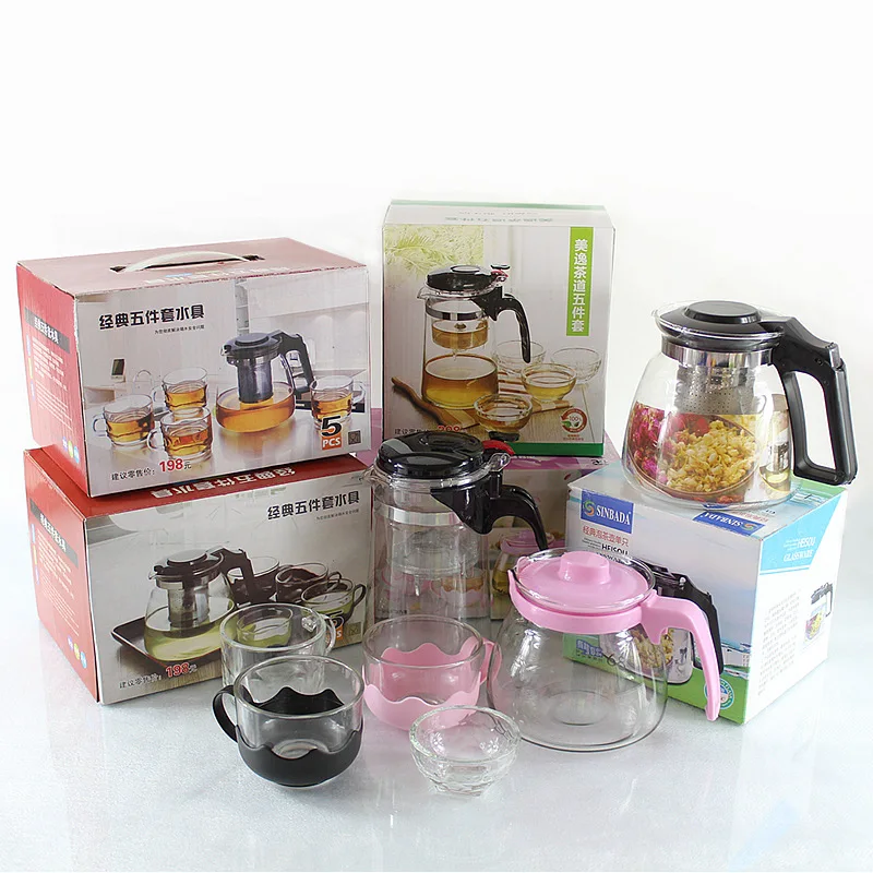 Teapot Gift Set 5piece Glass Flower Teapot Large-capacity Household Kung Fu Filter Tea Set - Buy ...