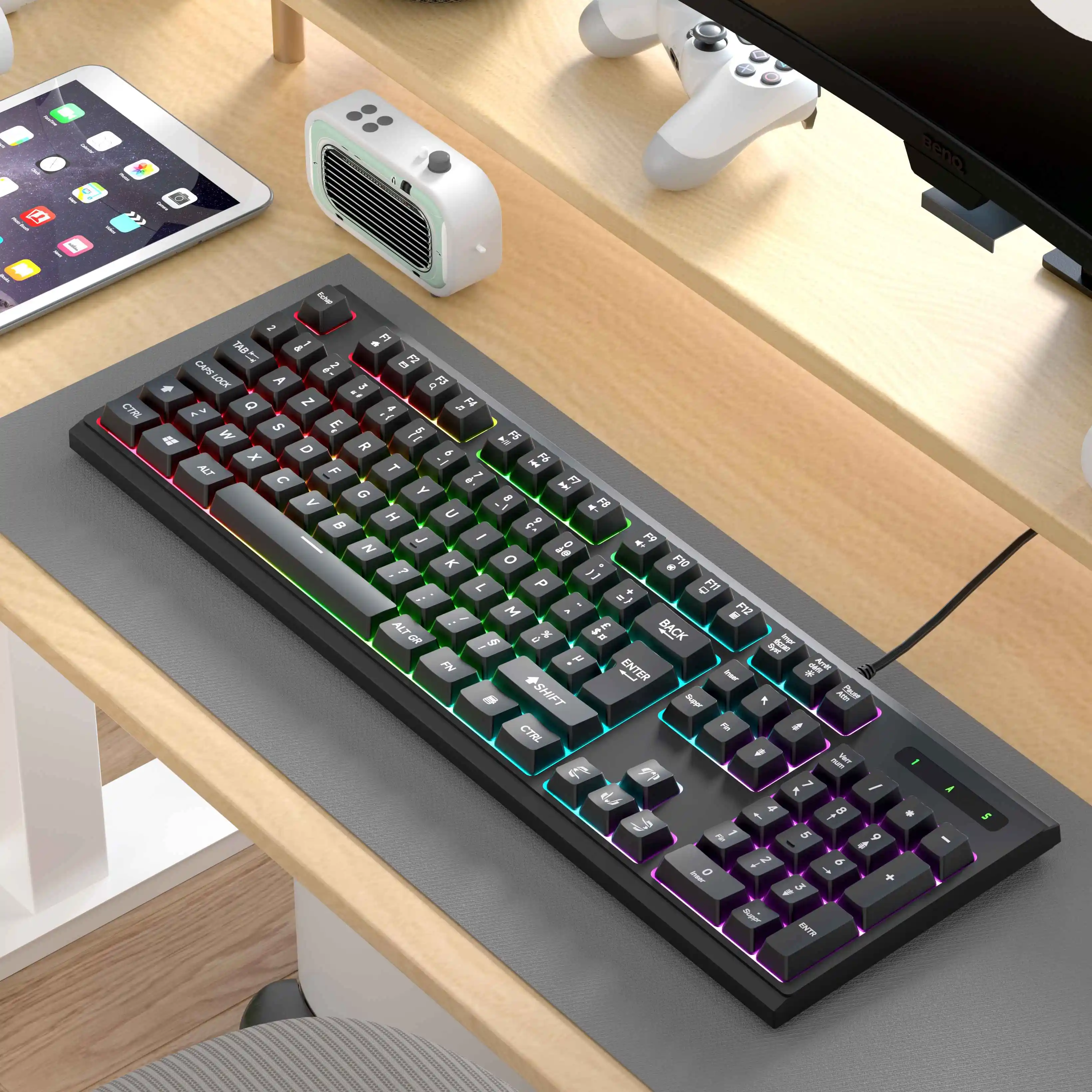 Custom Logo AZERTY French Layout RGB Keyboard Ergonomic Led Backlit Usb ...