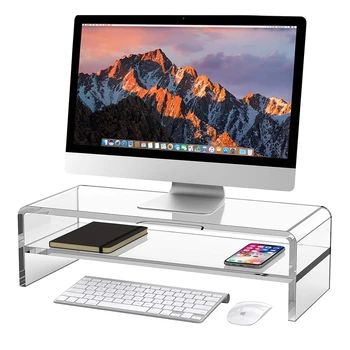 2 Tier Clear Acrylic Monitor Stand Riser Computer Desk Organizer Shelf ...