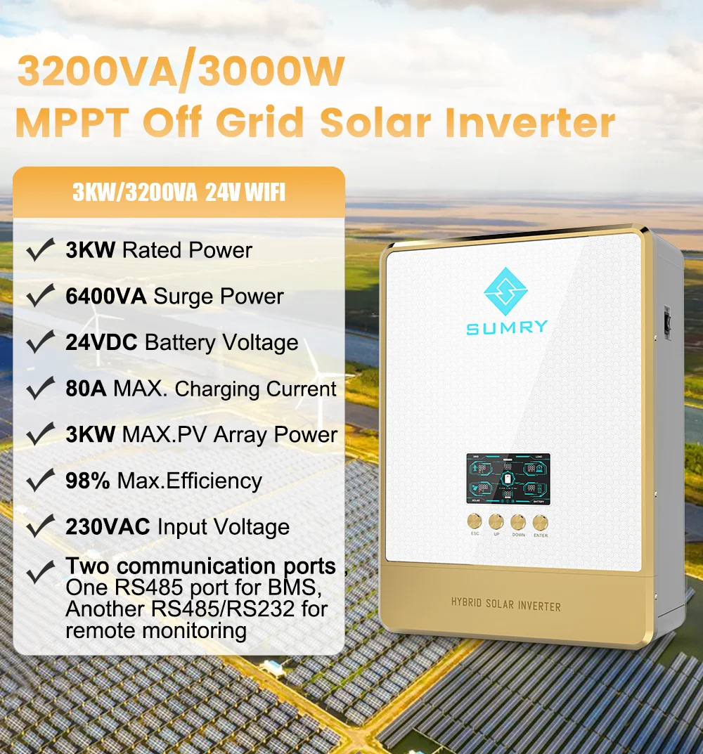 Off Grid Solar Inverter 6200w 48v Pv 55-450v Rgb Lights Wifi Monitoring ...