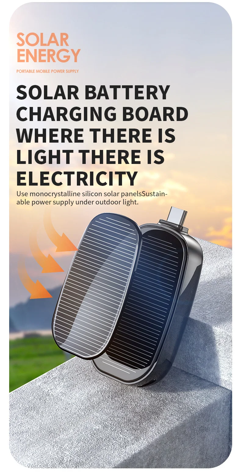 1200mah Solar Keychain Solar Charger Mobile Power Bank Type-c Plug Ios ...