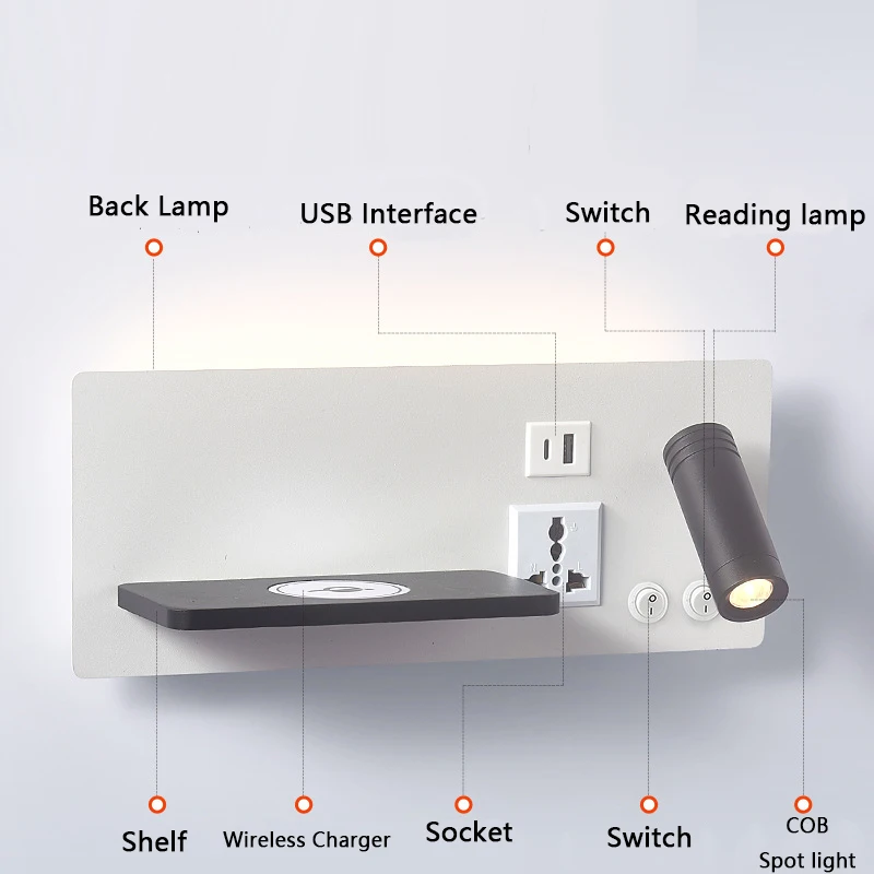 Winlams Hotel Bedroom Decor Wall Lamp Metal Body Usb Interface And Plug ...