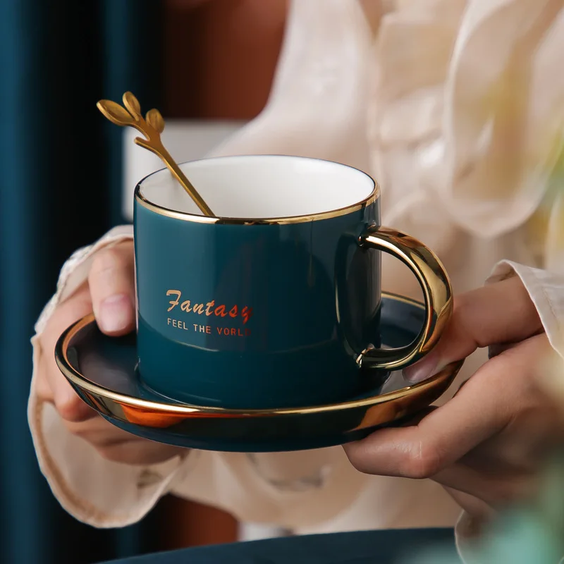 Modern Tea Cups and Saucers Set - Pink Ceramic Coffee Cup