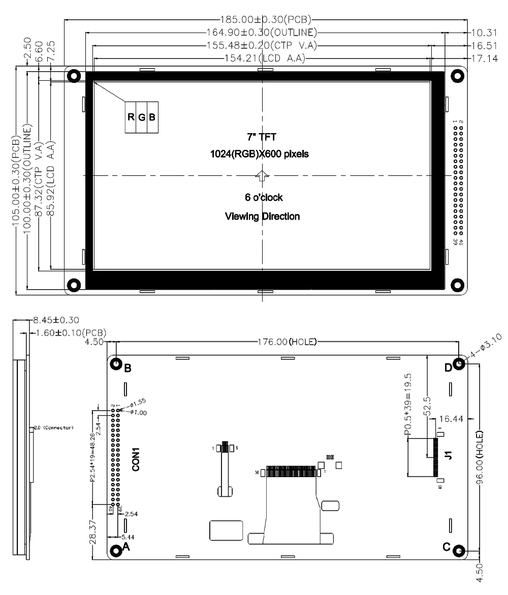 7 Inch RGB IPS TFT LCD Display - Ideal for Automotive Dashboards