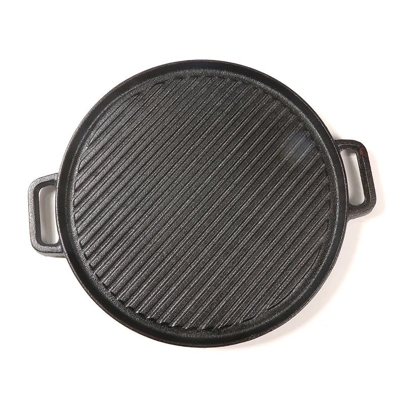 Round Pre Seasoned Griddle Plate Cast Iron Flat Grill Skillet Thickened ...