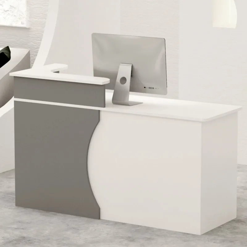 White Reception Desk Beauty Salon Corner Curved Salon Furniture Small ...