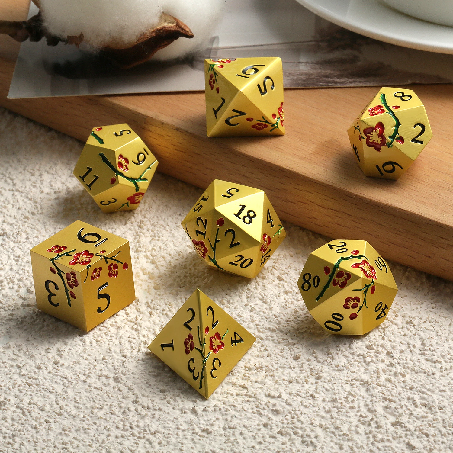 Matt Purple Flower RPG Dice 16mm Square Zinc Alloy 7 PCS D&D Dice Set ...