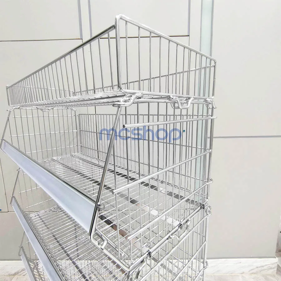 Chrome Wire Stacking Baskets Wheeled Metal Stacking Cages For Promotion ...