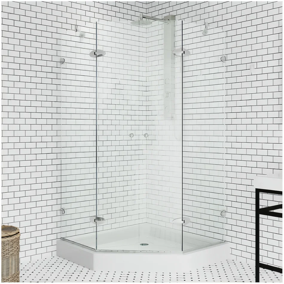 Oumeiga 45 Degrees Pentagonal Shower Enclosure Frameless Hexagon Shower ...