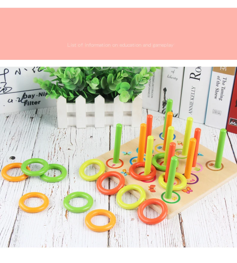 Kids Outdoor Indoor Wooden Rainbow Ring Toss Game Exercise Hand Eye ...