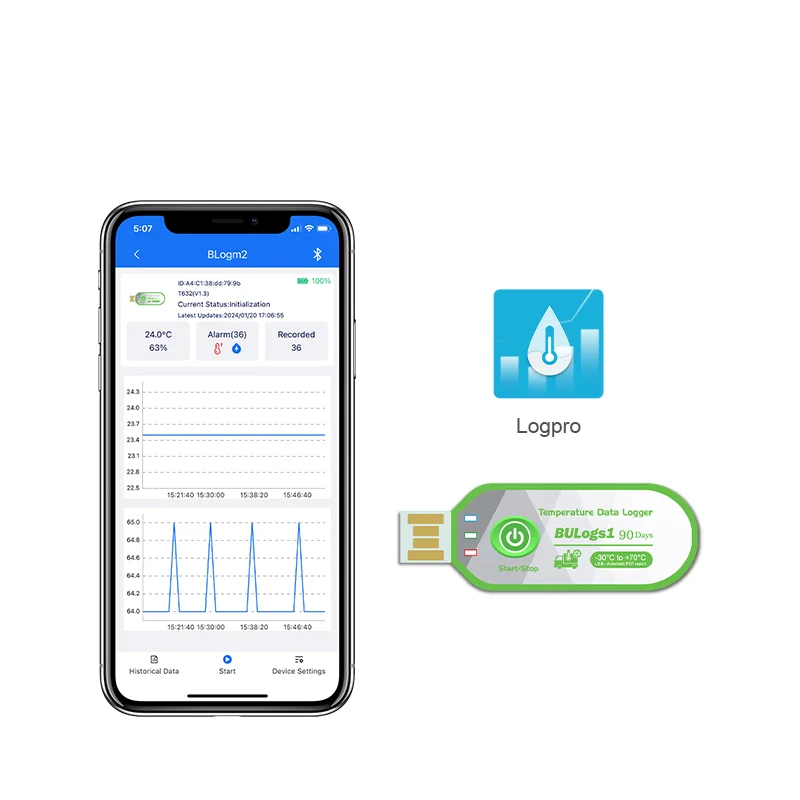 Hot Sale USB BLE Temperature Sensor Data Loggers USB Vaccines Temperature Monitoring Controller ...