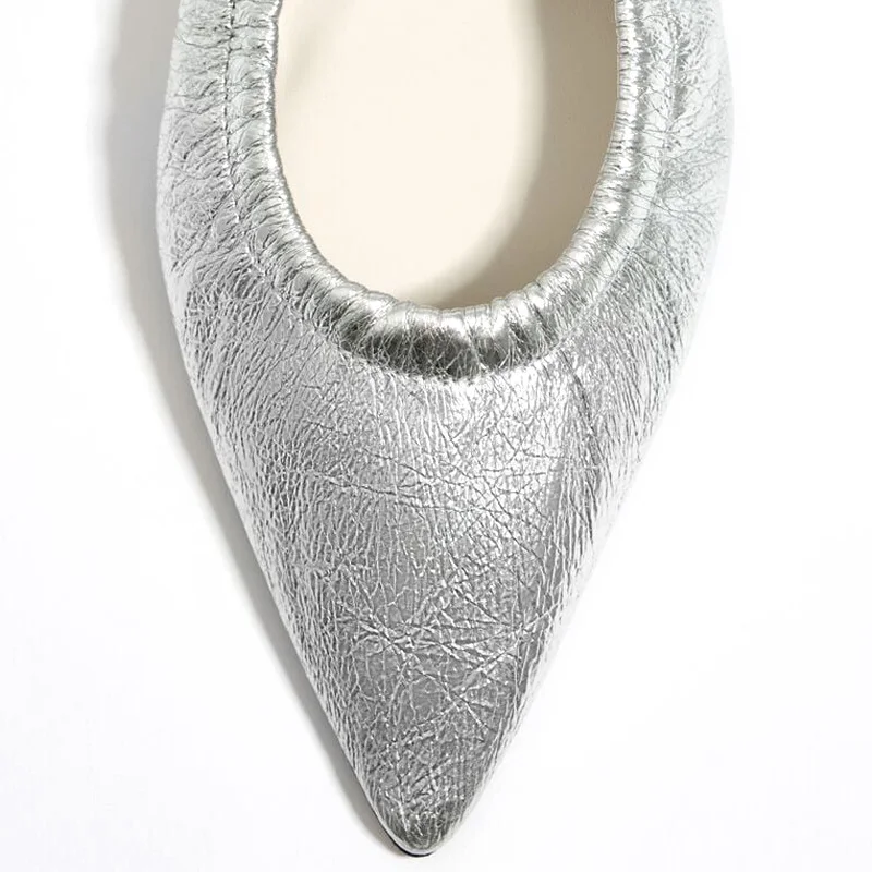 Custom Designer Flats Manufacturer 2024 Women Silver Pointed Toe Ballet ...