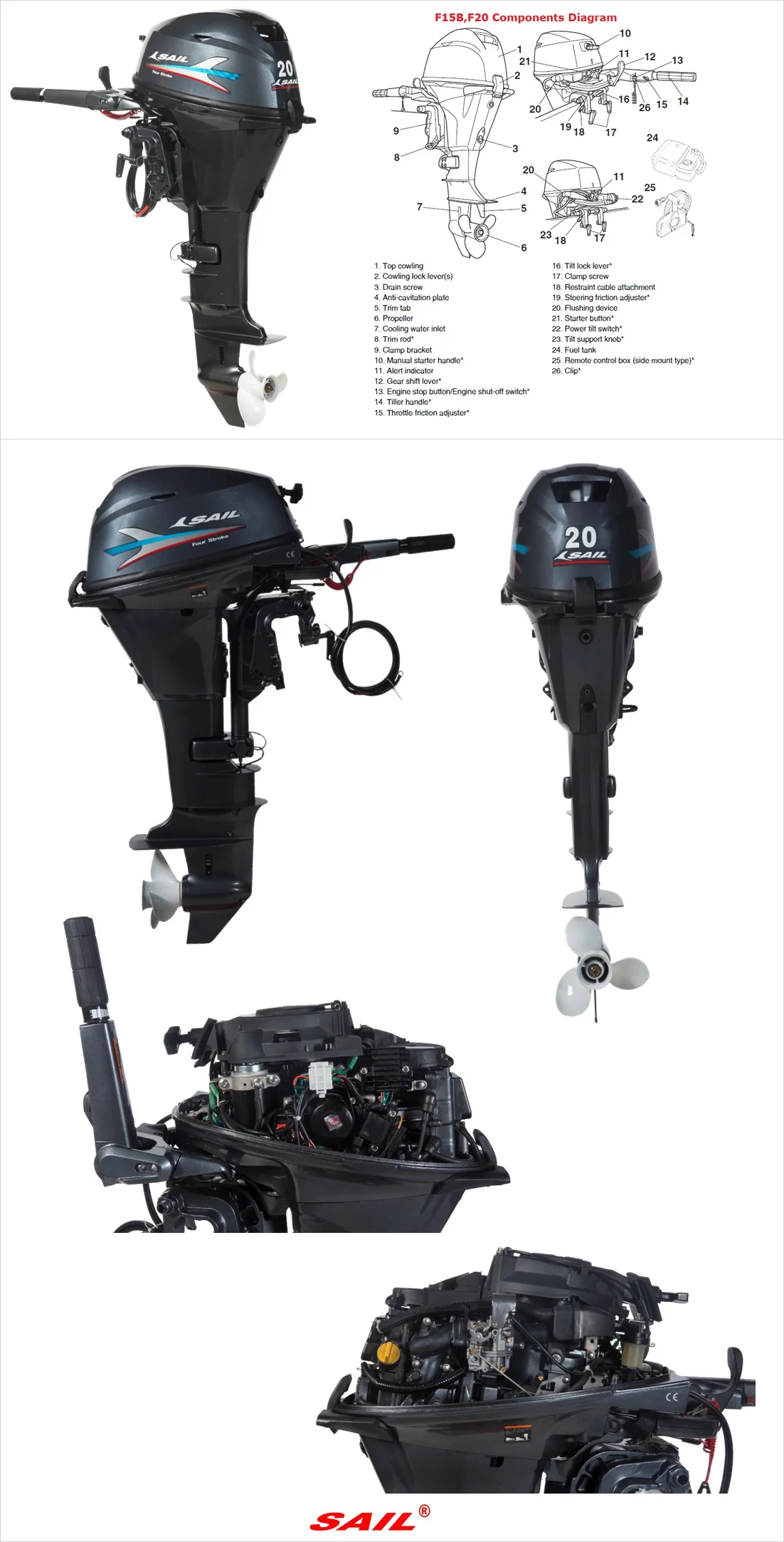 SAIL 4 Stroke 15hp and 20hp Outboard Motors with CE Cert