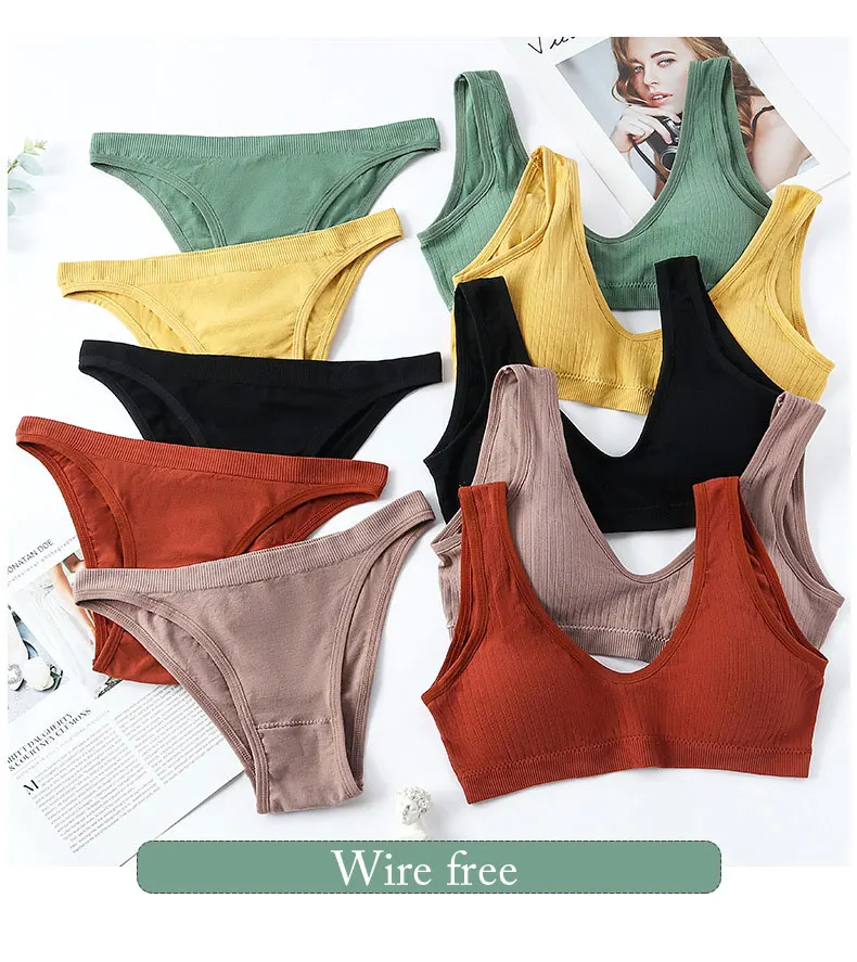 Comfortable Wire Free Bra Set Seamless Sports Bra & Briefs Set 2 Piece ...