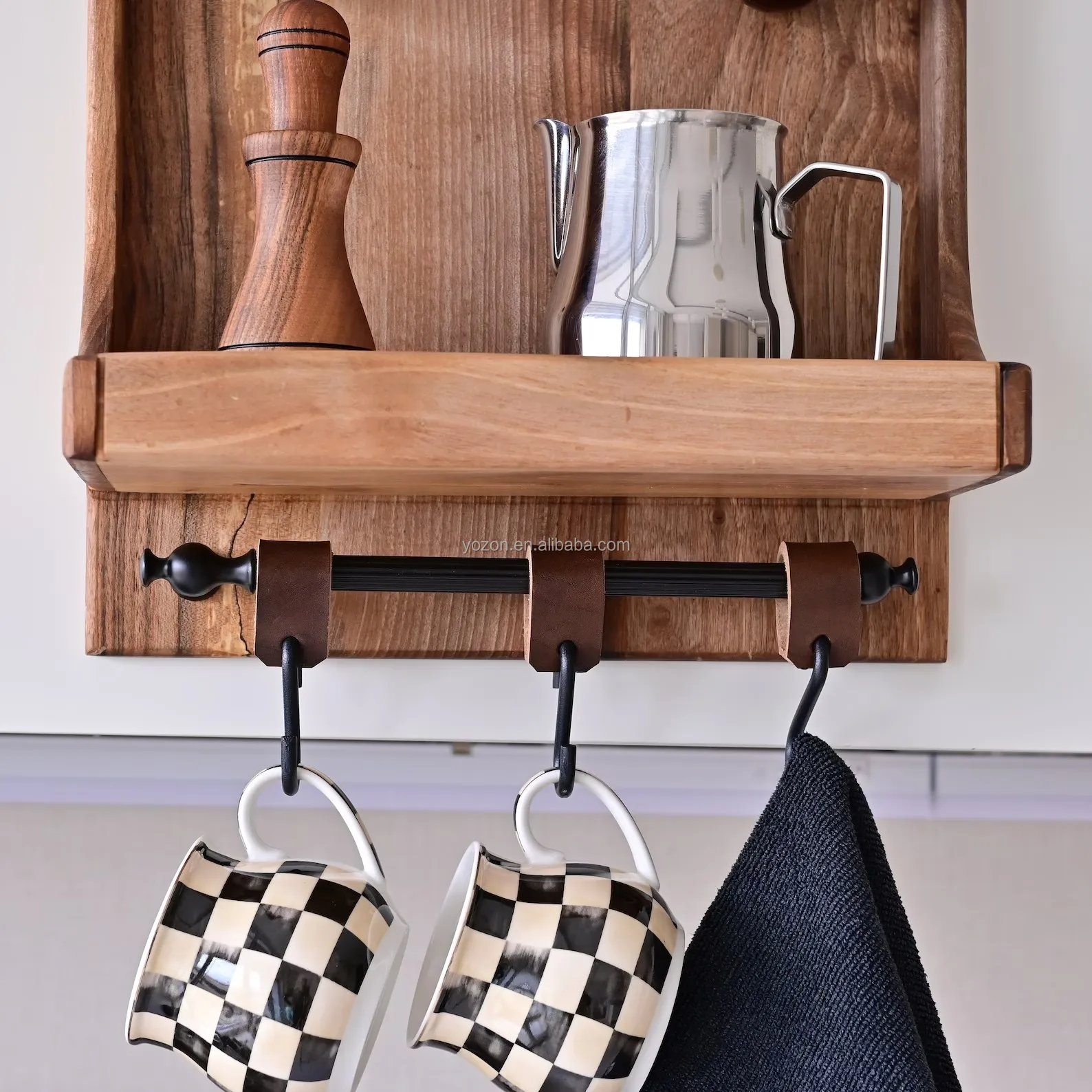 Customized Barista Wall Shelf Wood Wall Rack For Portafilter Tamper And ...