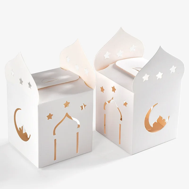 White Hollow Star Moon Folding Cardboard Box Luxury Castle Shape Cookie ...