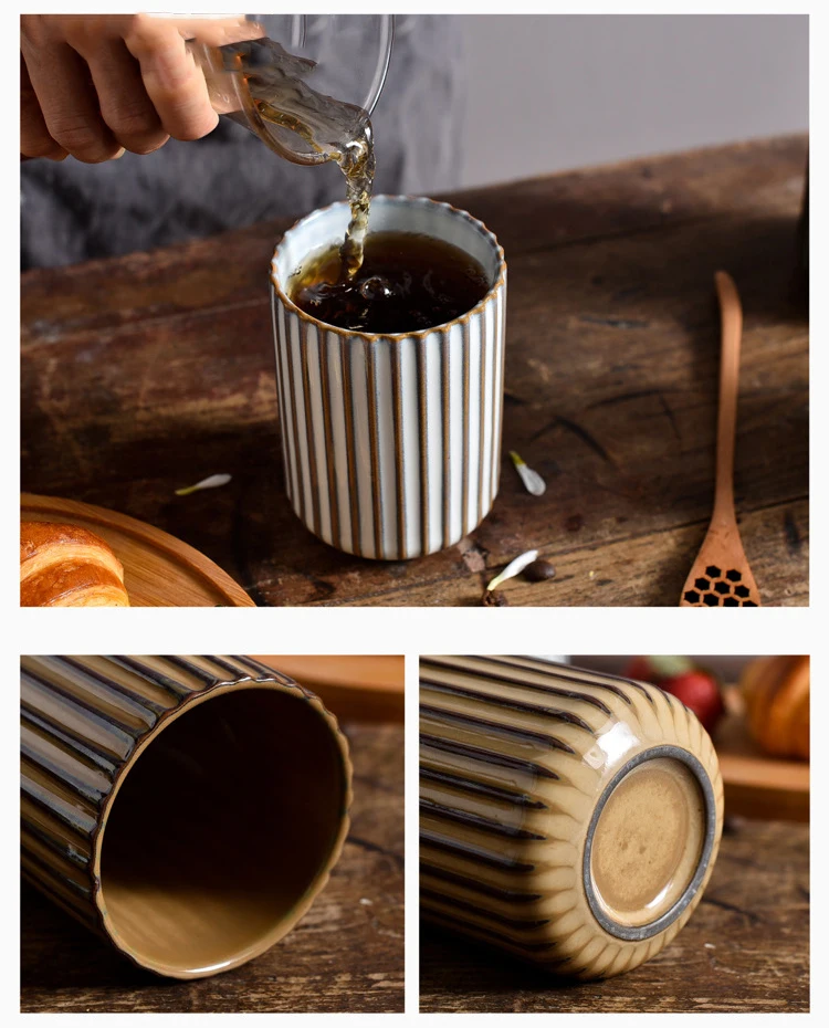Custom Glazed Ceramic Tea Mug Vertical Stripe Ceramic Mug Without ...