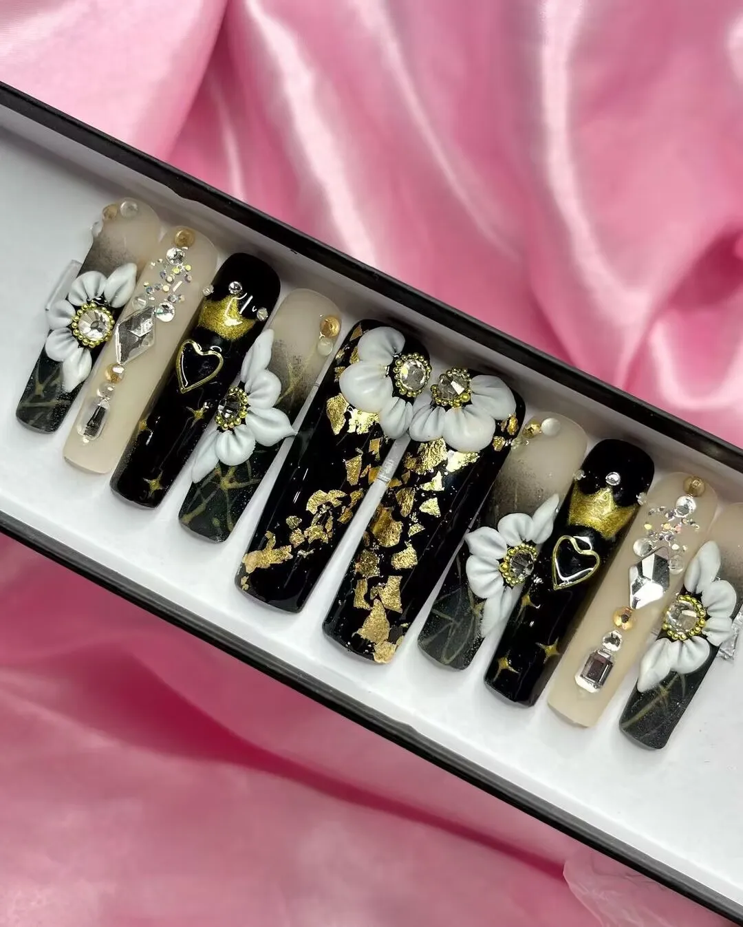 New Fashion Hand-made Luxury Fake Nails Diamond Long Press On Acrylic ...