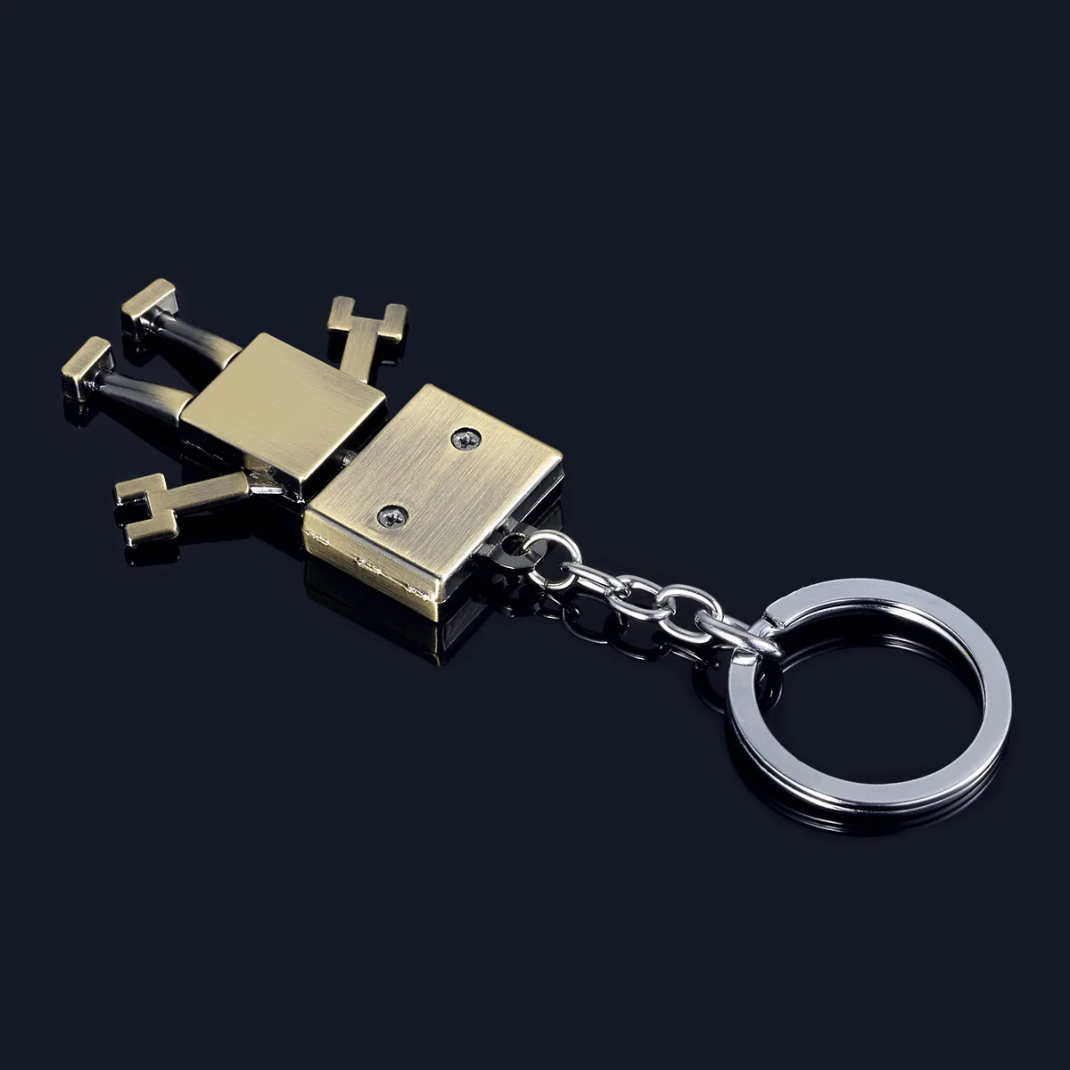 Metal Bear Pendant - Cute Robot Keychain with Movable Waist
