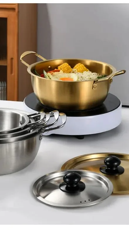 Kitchen Cookware Nonstick Korean Cooking Pot Gold Instant Stock Pot ...