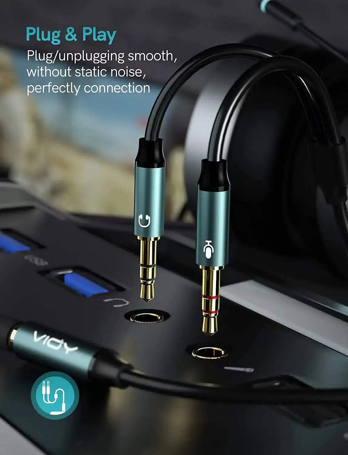 Headphone Splitter Male Headphone Mic Audio Y Splitter Cable Female For ...