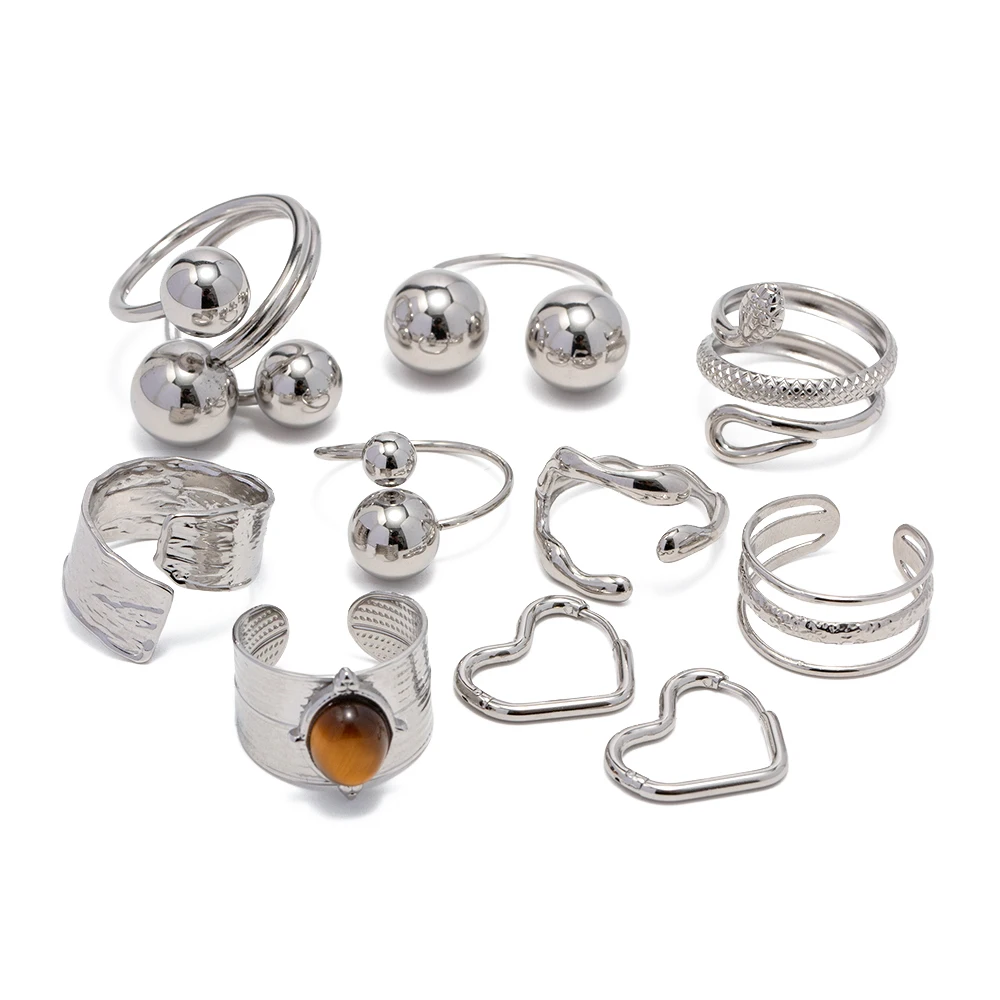 Stainless Steel 18k Silver Gold Plated Round Ball Big Chunky Open Rings ...