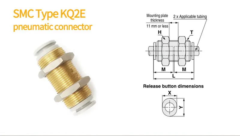 Pneumatic Fitting Smc Brand Kq2e Series Brass One-touch Bulkhead Union Bulkhead Connector ...
