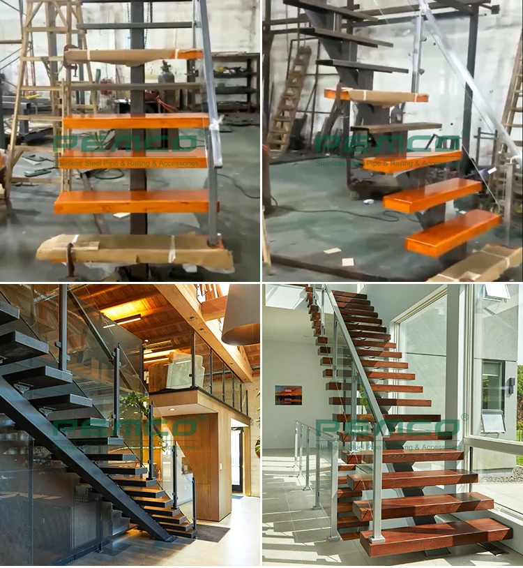 Straight Steel Stair Beam Floating Staircase with Cable Railing | Cost ...