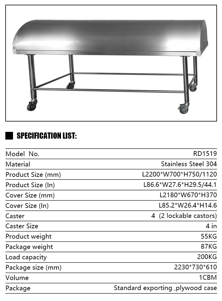 Stainless Steel Mortuary Trolley - Efficient Cadaver Transport