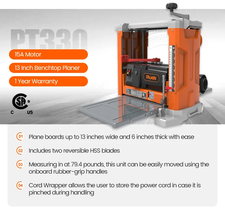 Surface Planer - Portable Wood Planer with 6 Inch Depth