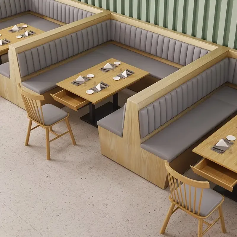 Modern Upholstered Cafe Hotel Booth Seating Leather Wood Restaurant ...