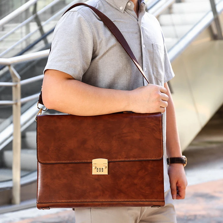 Custom Luxury Briefcases Pu Genuine Leather Women Briefcase Mens ...