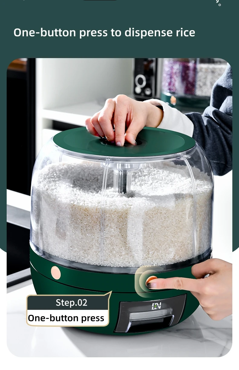 Round Dry Food Dispenser 360 6-in-1 Rotating Plastic Grain Storage ...